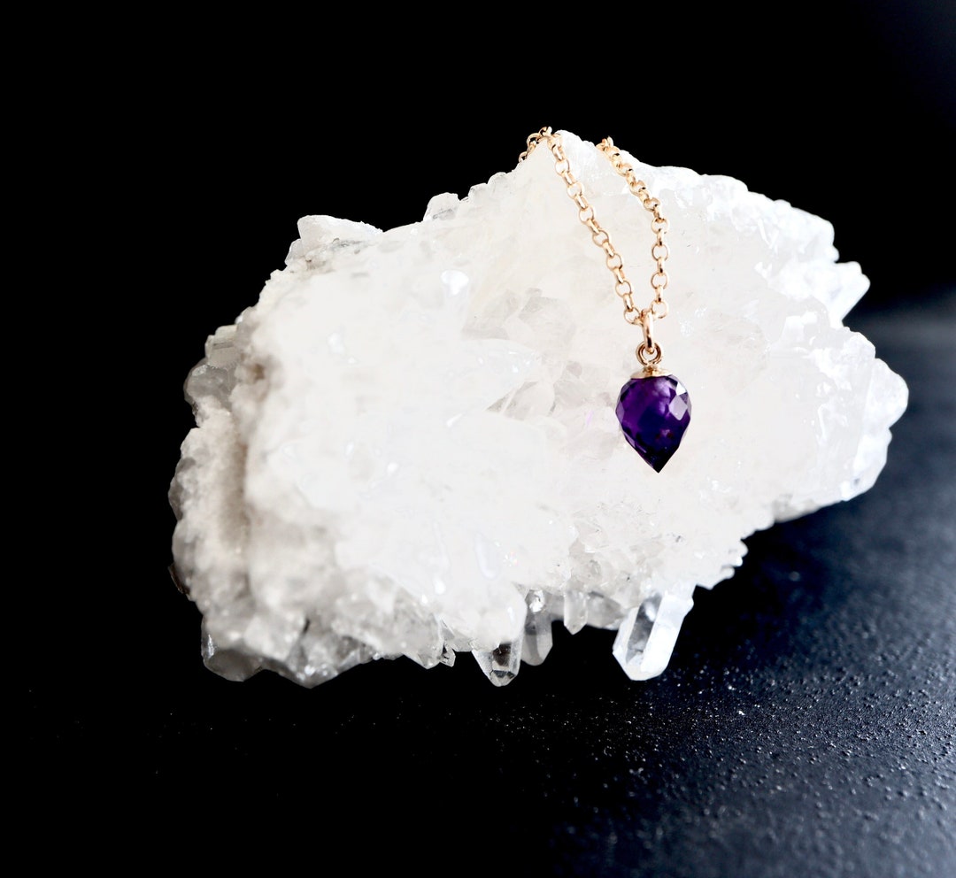 NEW Tiny Amethyst Inverted Teardrop Necklace | 14kt Gold Filled or ...
