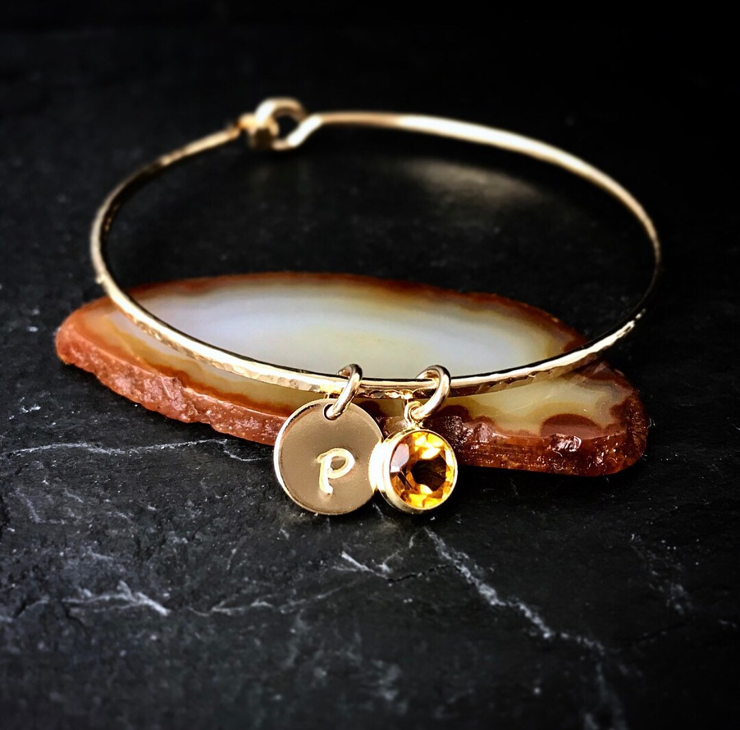 Citrine Charmed Bangle | Personalized Charm Bangle | Gift for Her ...
