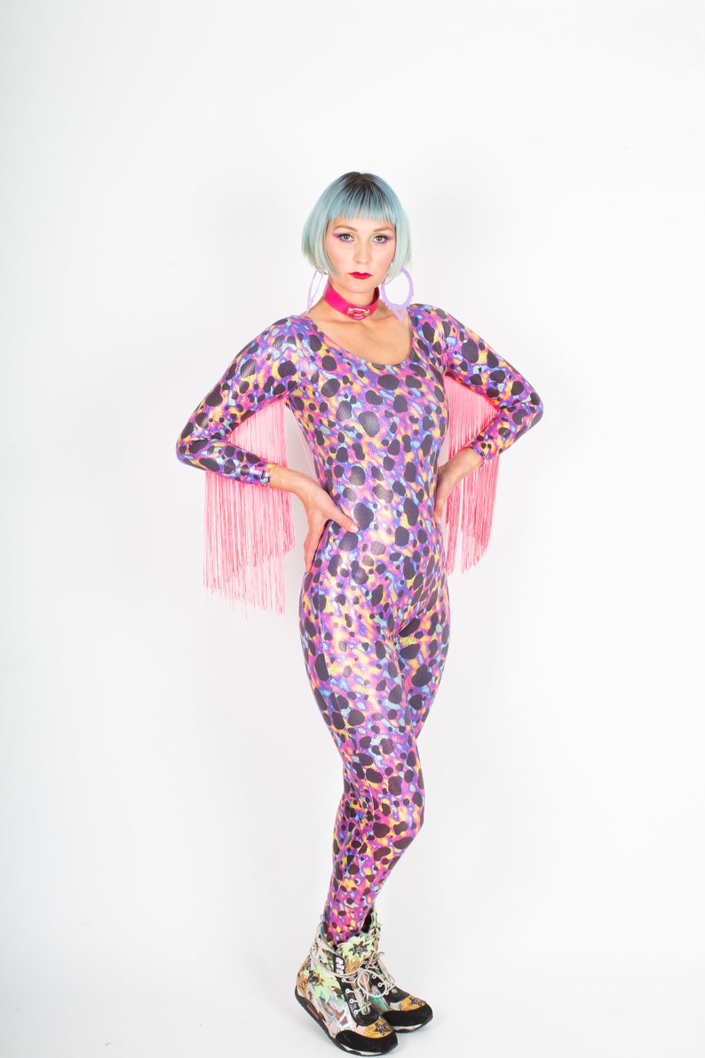 Stunning Holographic Catsuit With Long Pink Fringing - Etsy