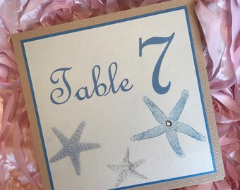 Beach Wedding Table Numbers with Mesh and Starfish | Etsy