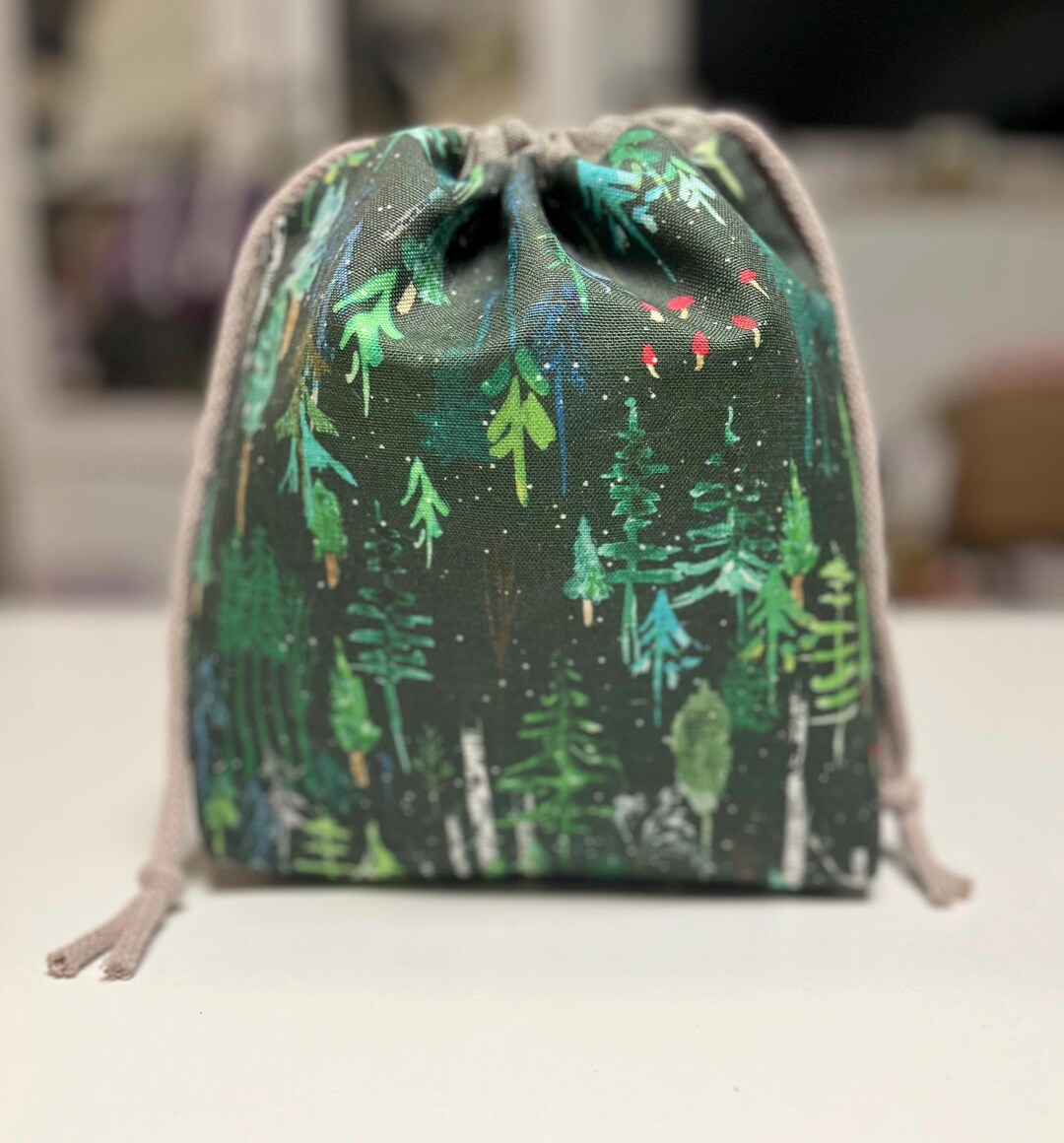 Green Forest Drawstring Project Bag: Knitting, Crochet, Makeup - Etsy
