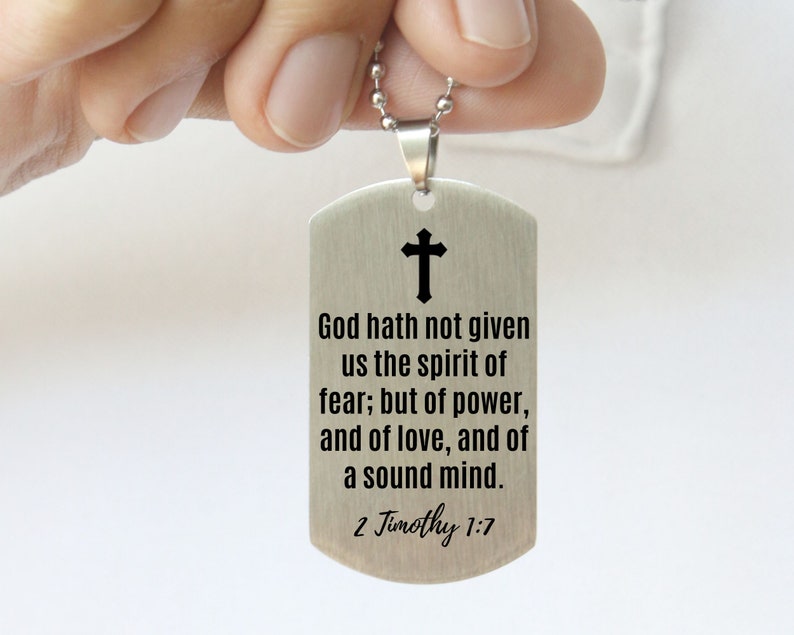 2 Timothy 1:7 Bible Verse Dog Tag Necklace for Men Boys, Inspirational ...