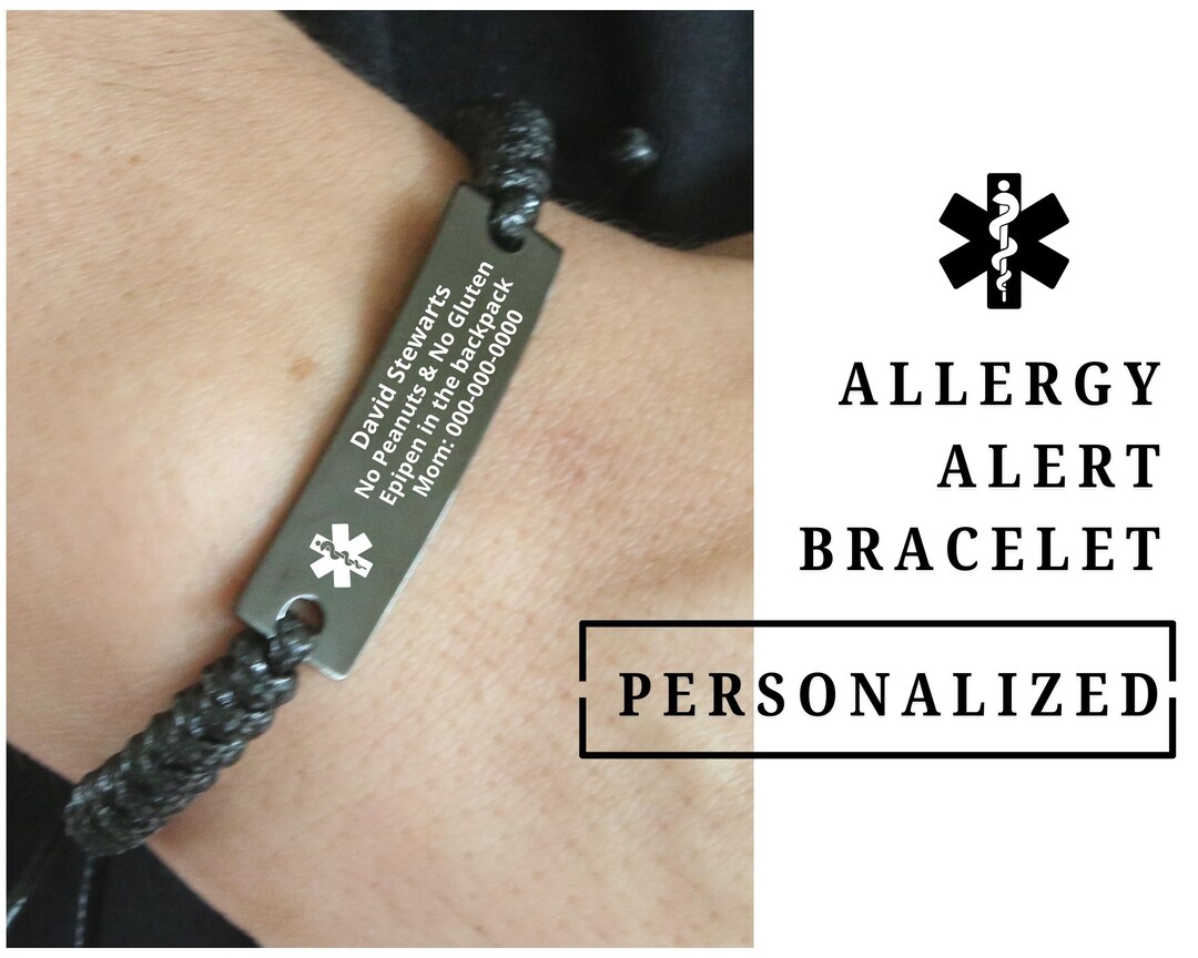 Allergy Alert ID Bracelet, Health Alert ID, Personalized Medical Alert ...