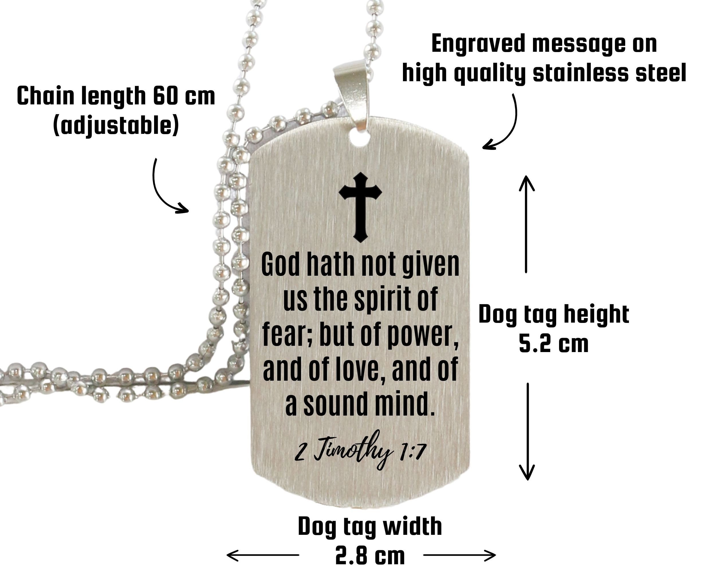 2 Timothy 1:7 Bible Verse Dog Tag Necklace for Men Boys, Inspirational ...