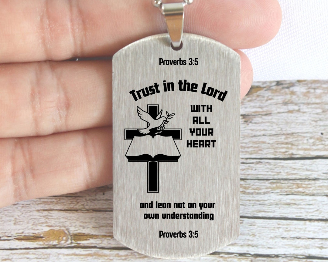 Proverbs 3:5 Bible Verse Dog Tag Necklace for Men Boys, Inspirational ...