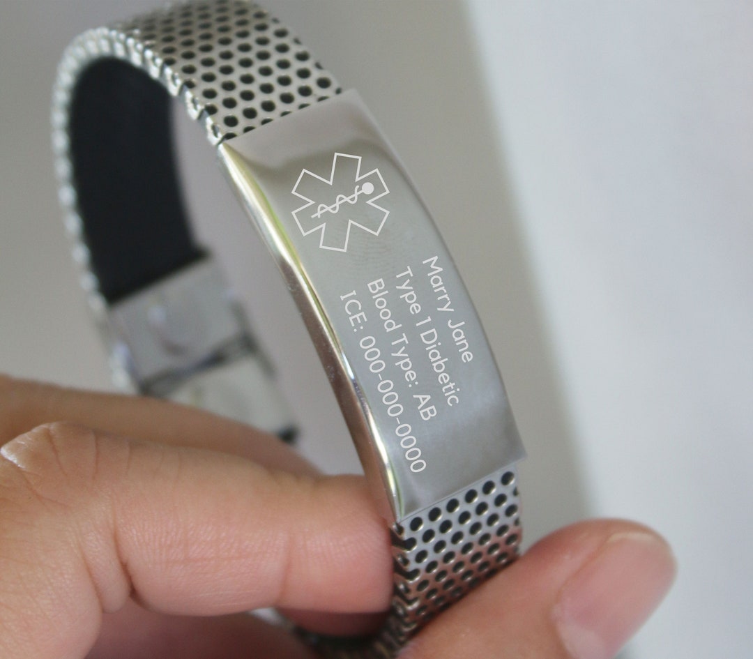 Medical Alert Bracelet, Custom Engraved Health Emergency Contact ...