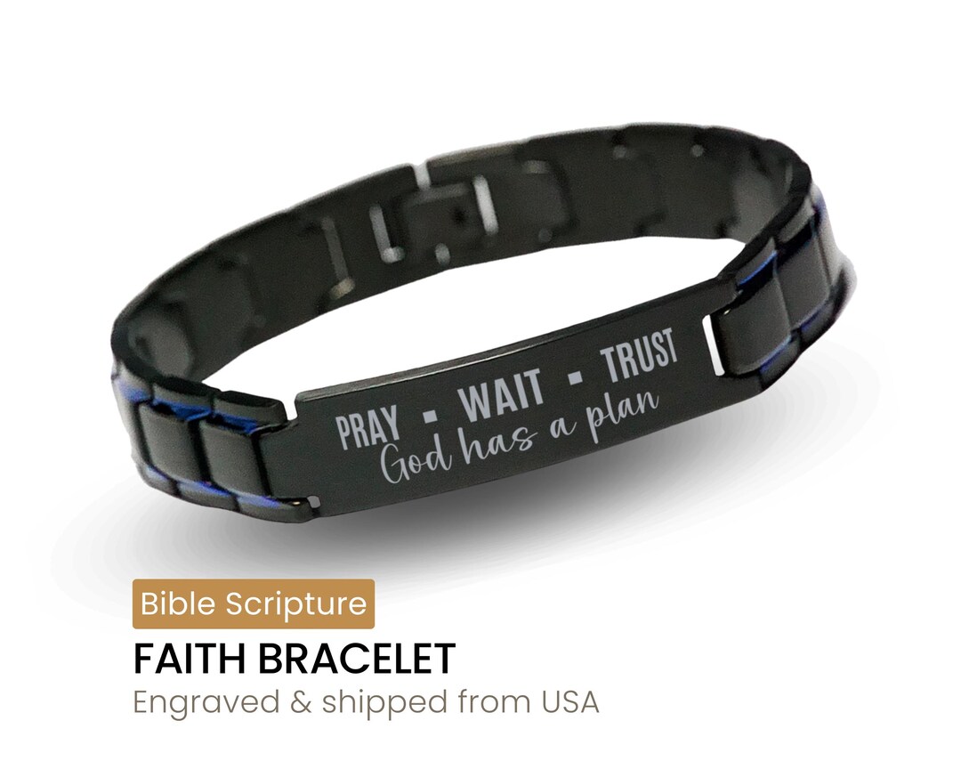 Christian Faith Bracelet for Men - Engraved Stainless Steel Scripture ...
