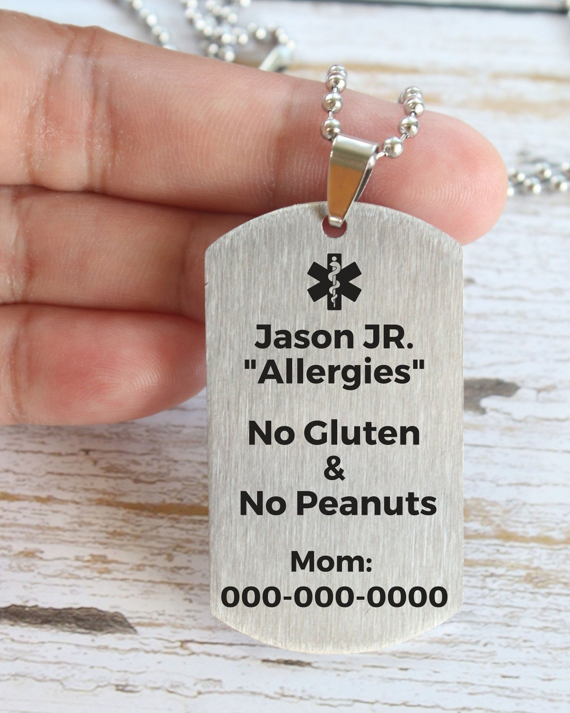 Allergies Necklace for Kid, Medical Alert ID Jewelry, Personalized ...