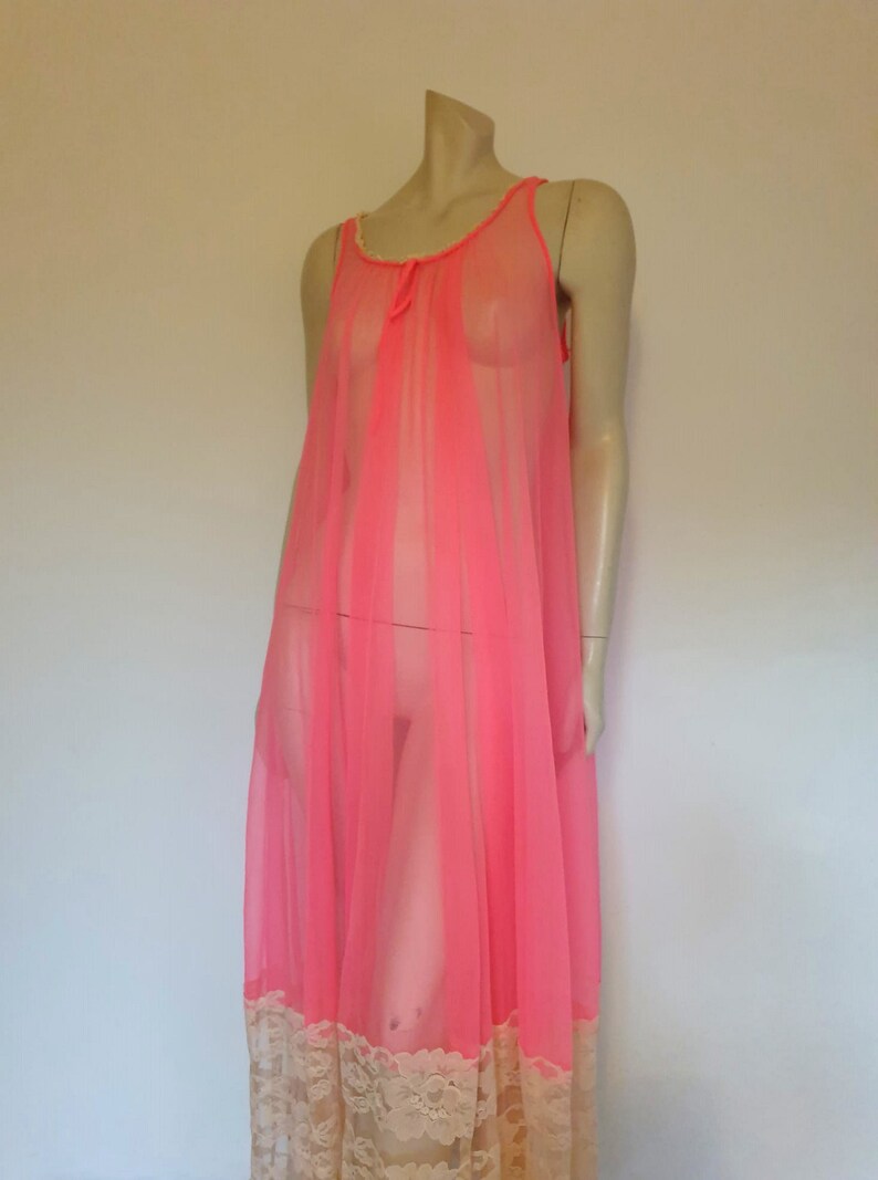 Sheer Hot Pink Negligee Nightgown M - Etsy