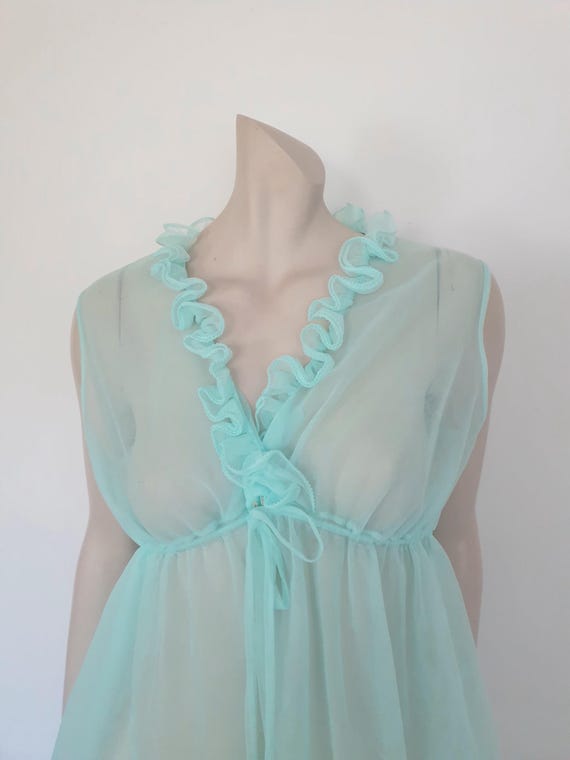 1960s Sheer Aqua Mini Nightgown - M - Gem