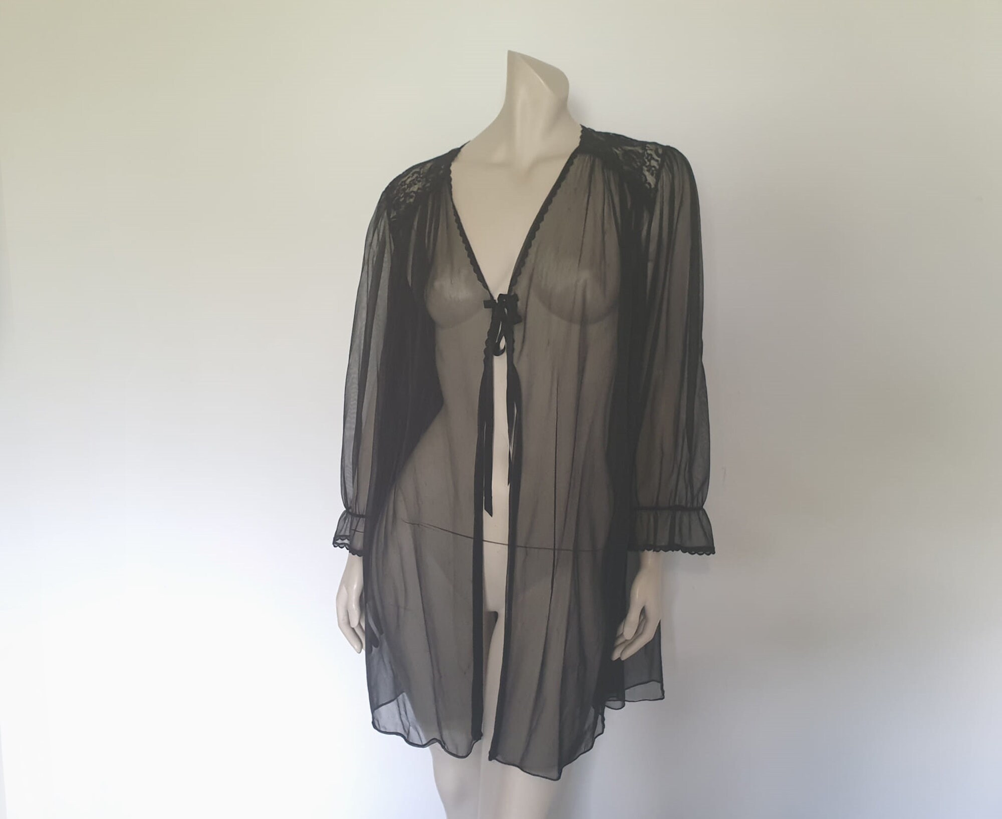 Short Sheer Black Robe by Barbizon - L - Etsy