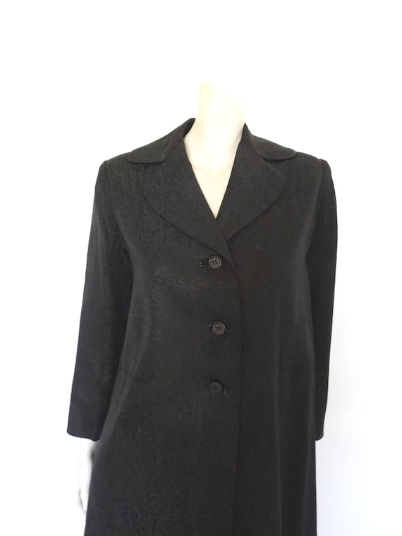 1960s Black Satin Damask Coat - M - Gem