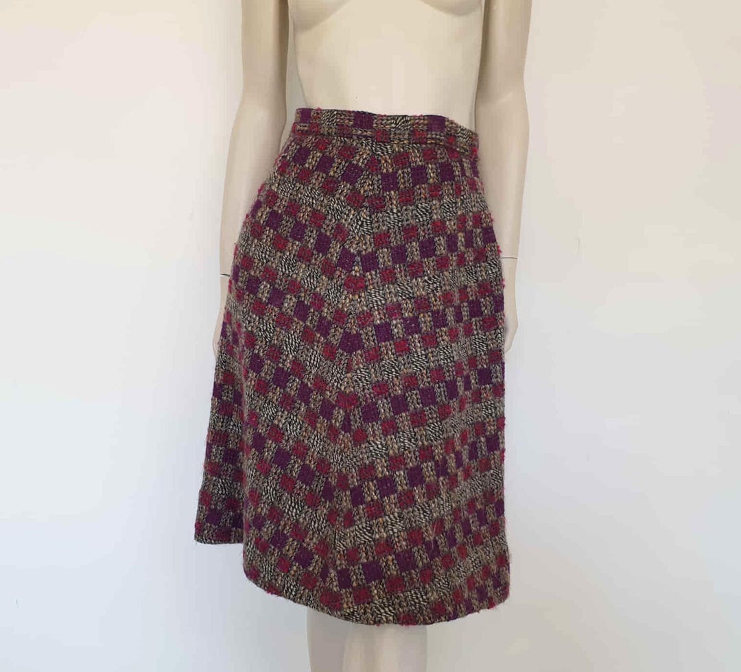 1960s Jaeger Wine Checkered Chunky Wool Skirt - M - Etsy
