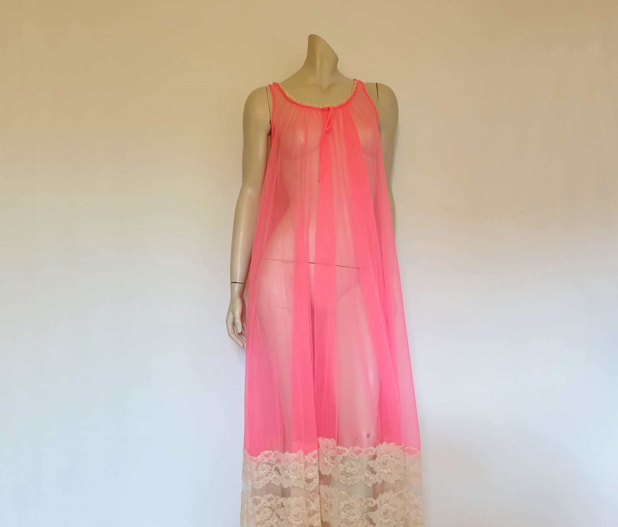 Sheer Hot Pink Negligee Nightgown M - Etsy