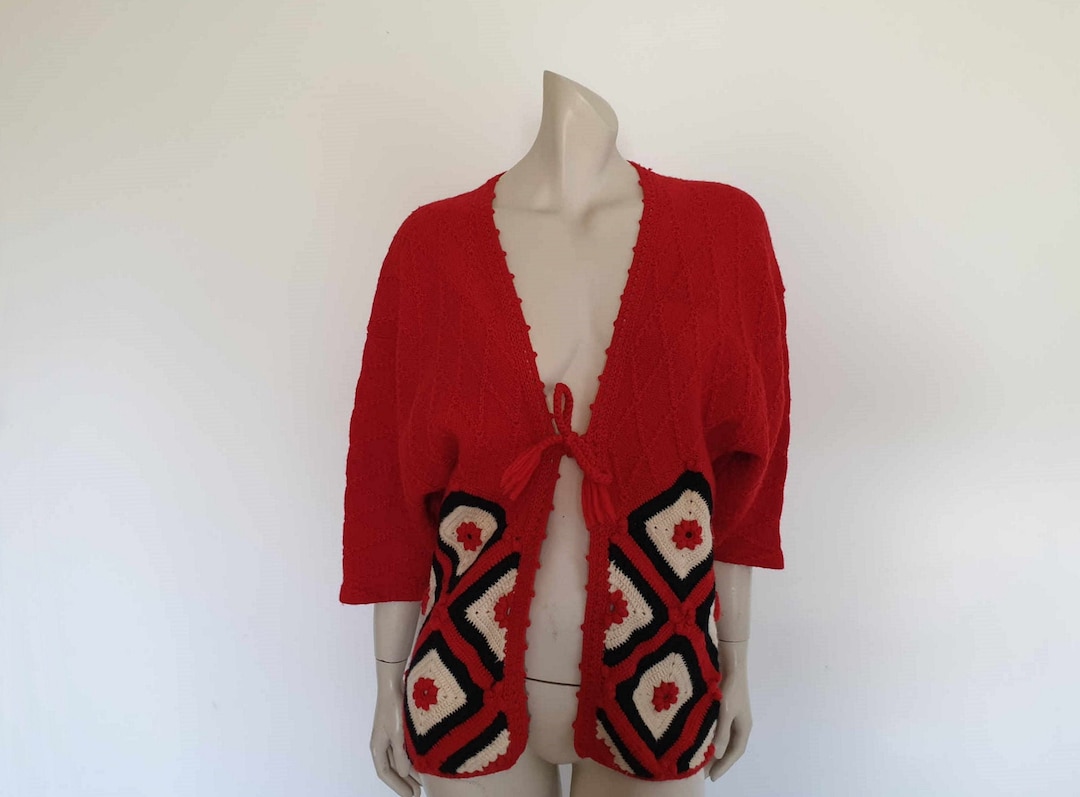 1970s Red Granny Squares Jacket - Etsy