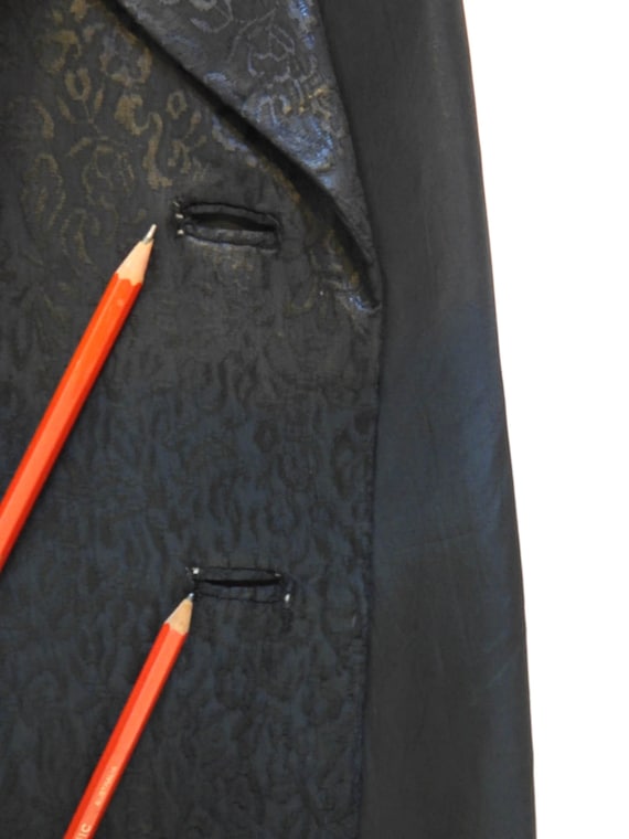 1960s Black Satin Damask Coat - M - Gem