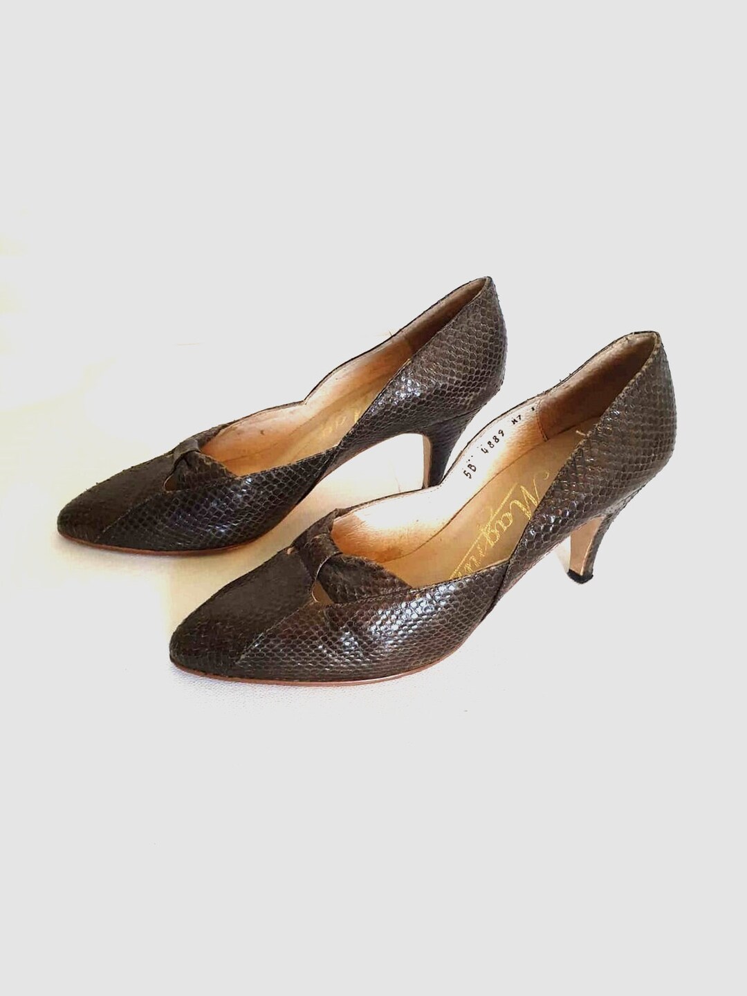 1960s Olive Brown Snakeskin Shoes, Pumps, by Magnini - Size 5 - Etsy