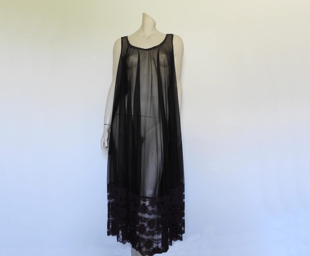 1960s Sheer Black Lacy Negligee Nightgown - Etsy