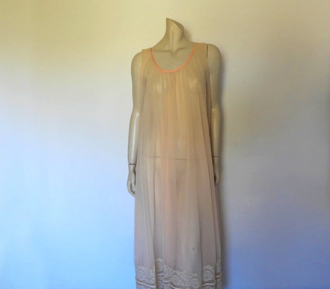 1960s Sheer Pale Peach Nightgown With Deep Lace Border - M - Etsy