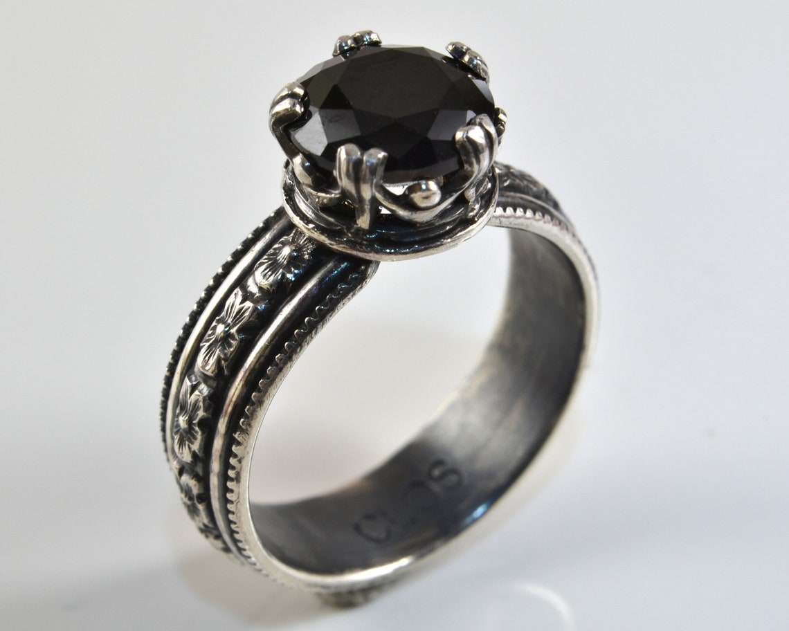 Black Spinel Ring in Sterling Silver Faceted Black Spinel - Etsy