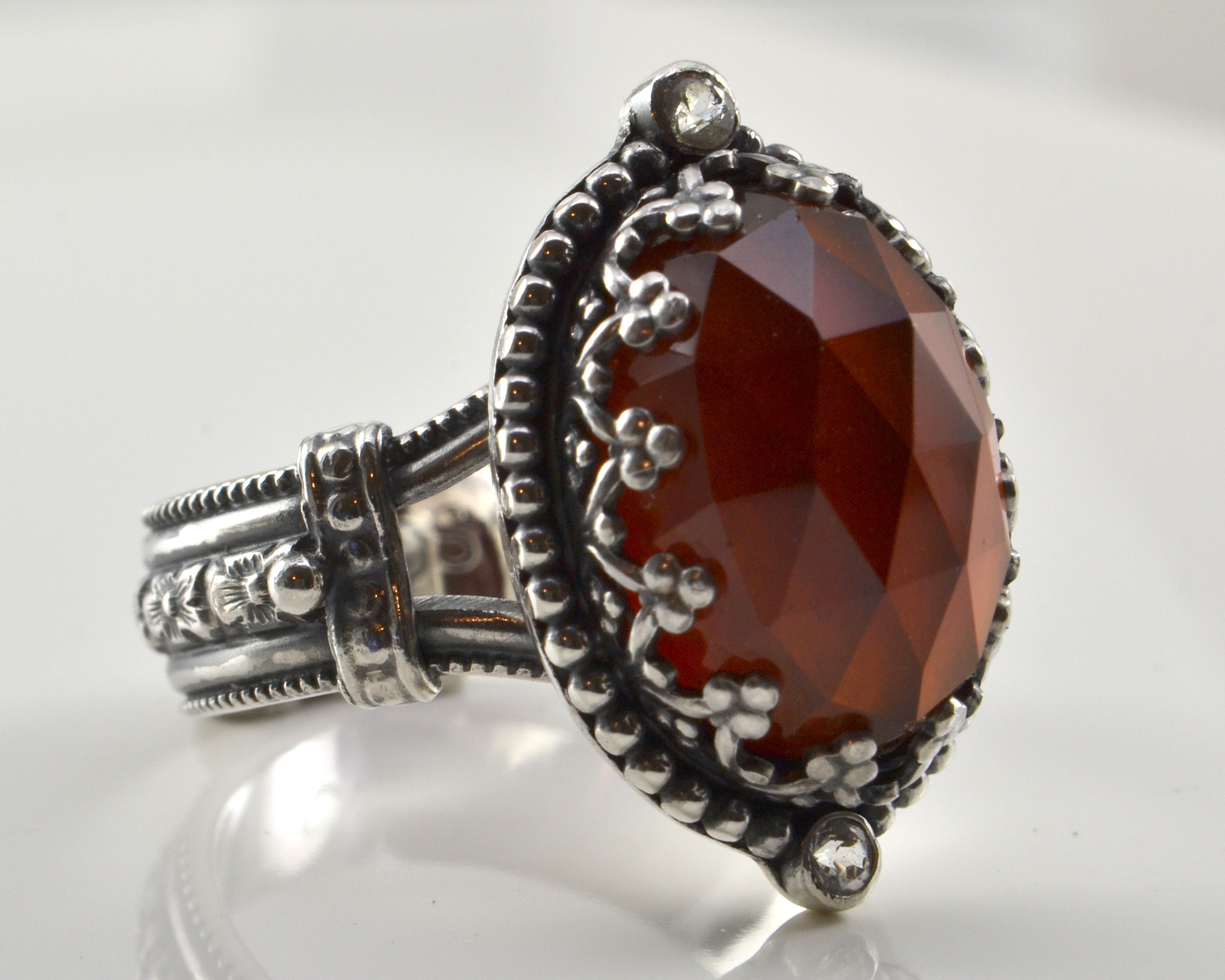 Garnet Ring in Sterling Silver Faceted Oval Hessonite Garnet | Etsy