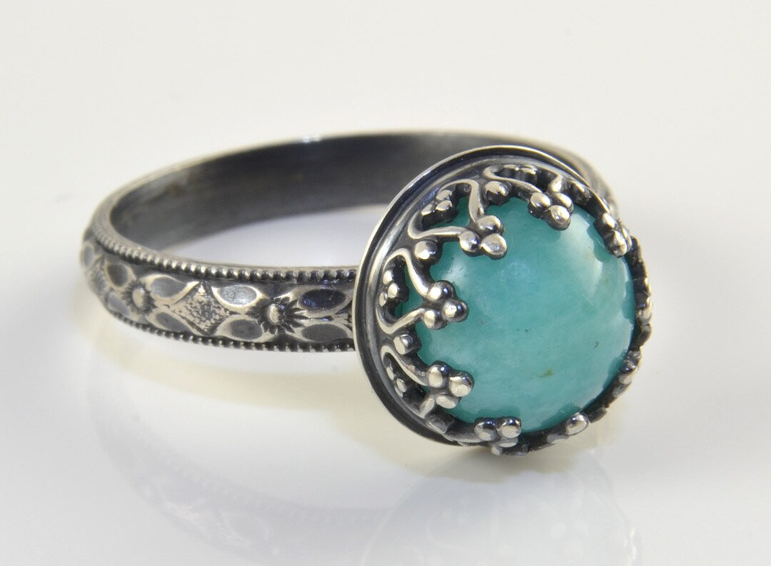 Amazonite Ring in Sterling Silver, Blue Green Amazonite Gemstone Ring ...