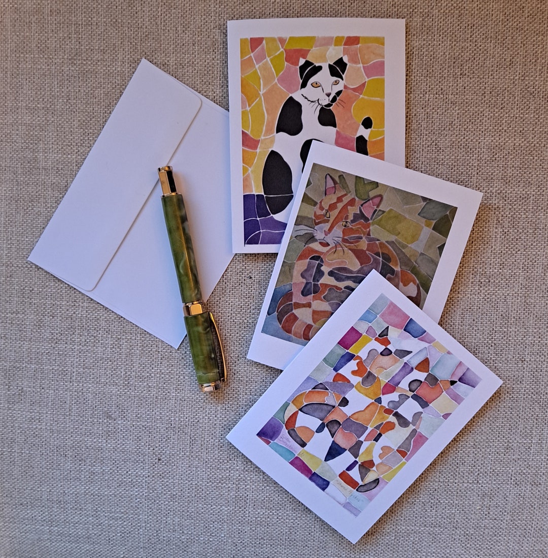 DESTASH-25 CAT ART Greeting Cards, Envelopes, Cat Lover Gift, Thank-you ...