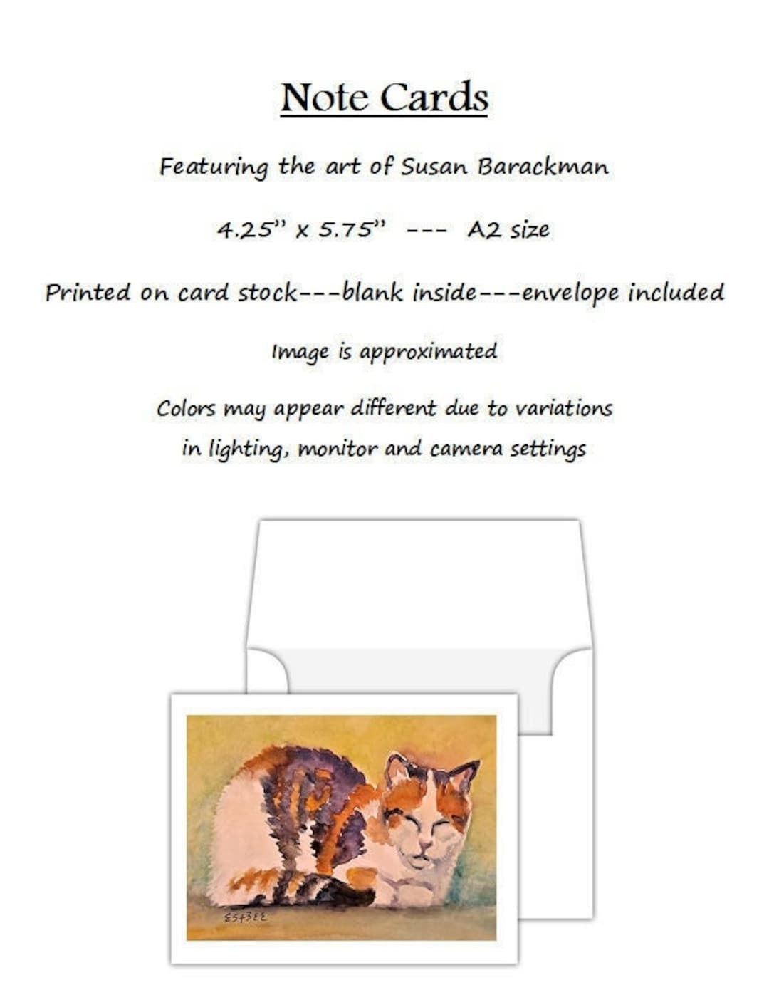 6 CALICO CAT Note Cards, Birthday Card, Get Well Card, Blank Greeting ...