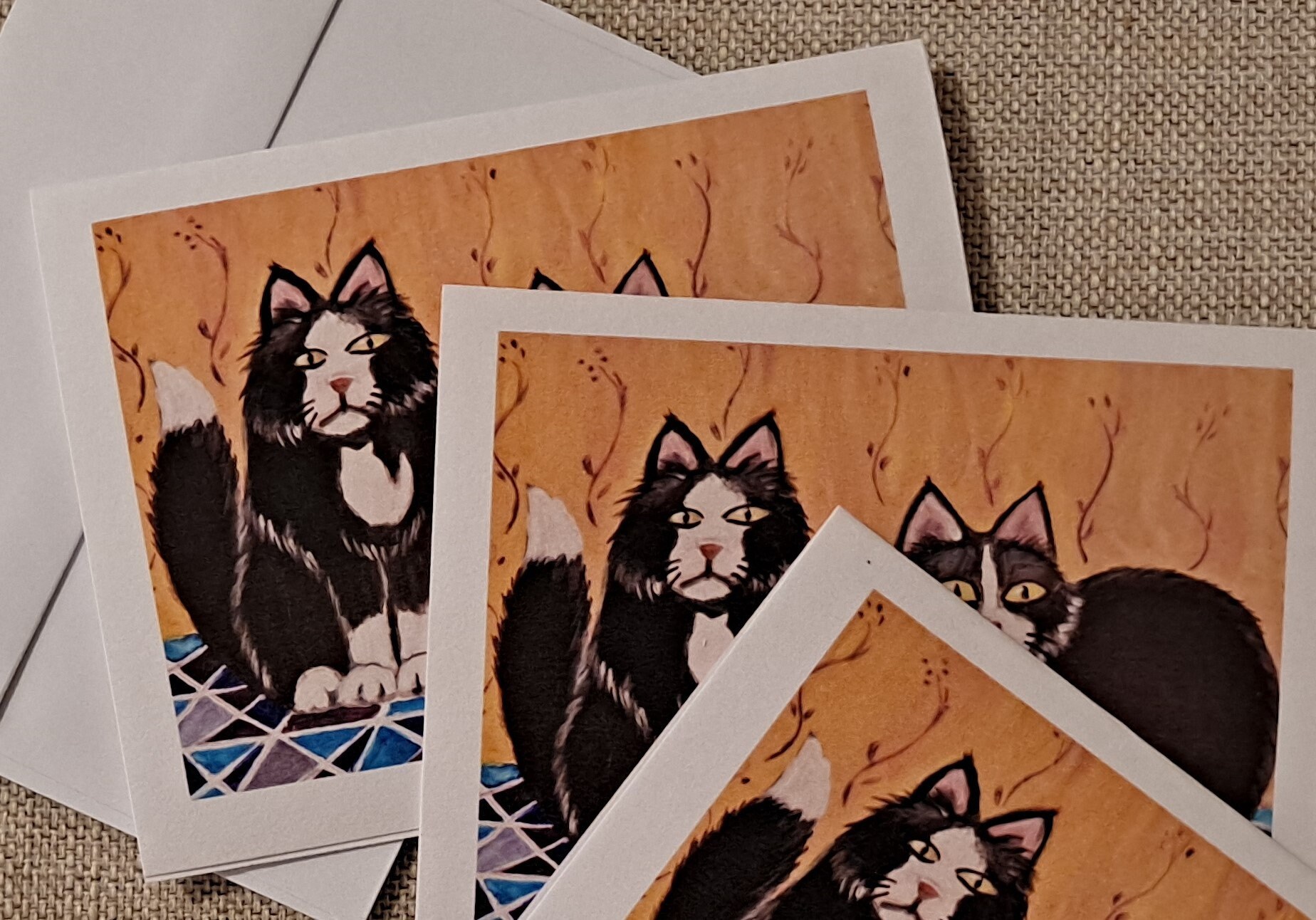 6 Folk Art CAT Note Cards, Colorful Primitive Style, Cat Stationery 3 ...