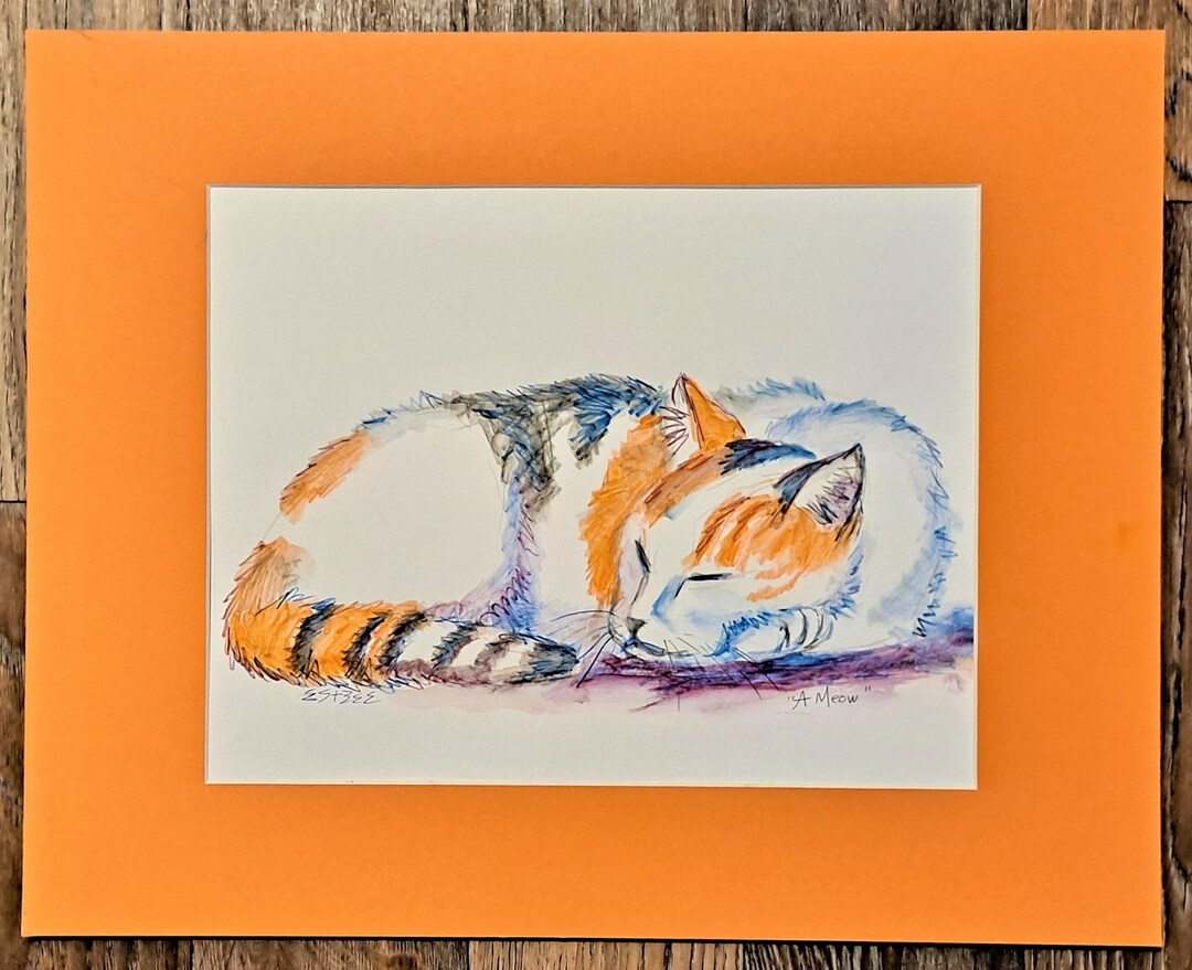 NAPPING CALICO CAT w/ Matt, original watercolor painting, cat art, cat ...