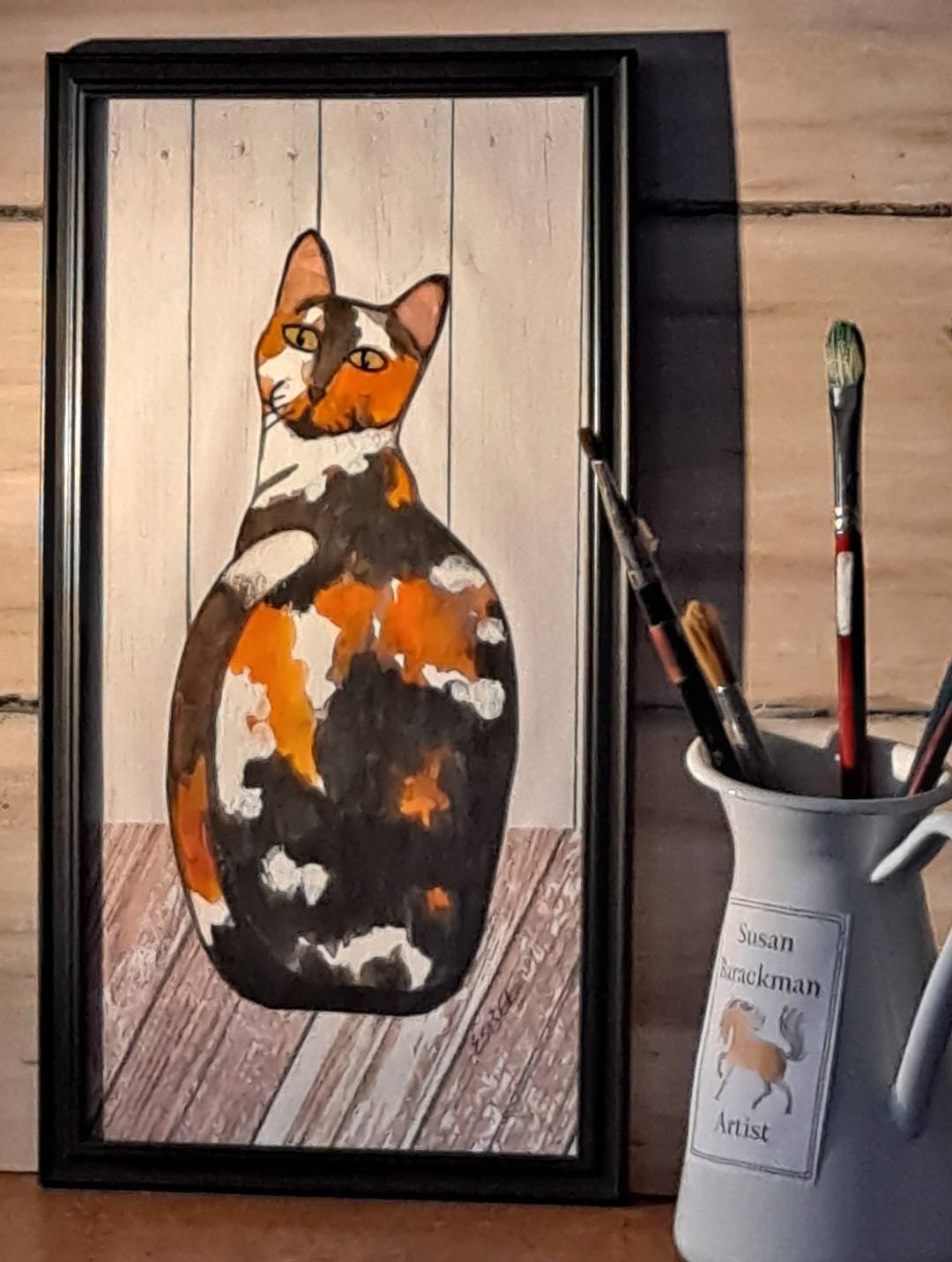 7x14 Inch TALL CALICO CAT, Paper Collage, Original Watercolor, Cat ...
