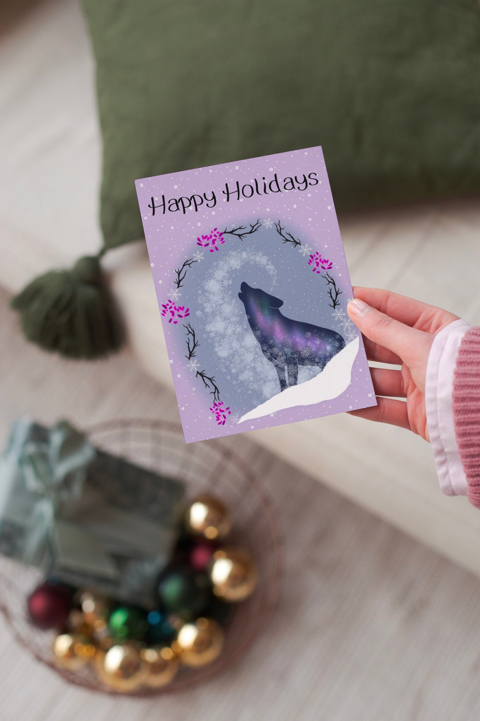 Printable Christmas Card - Howling Wolf Holiday Greeting Card - Wolf ...