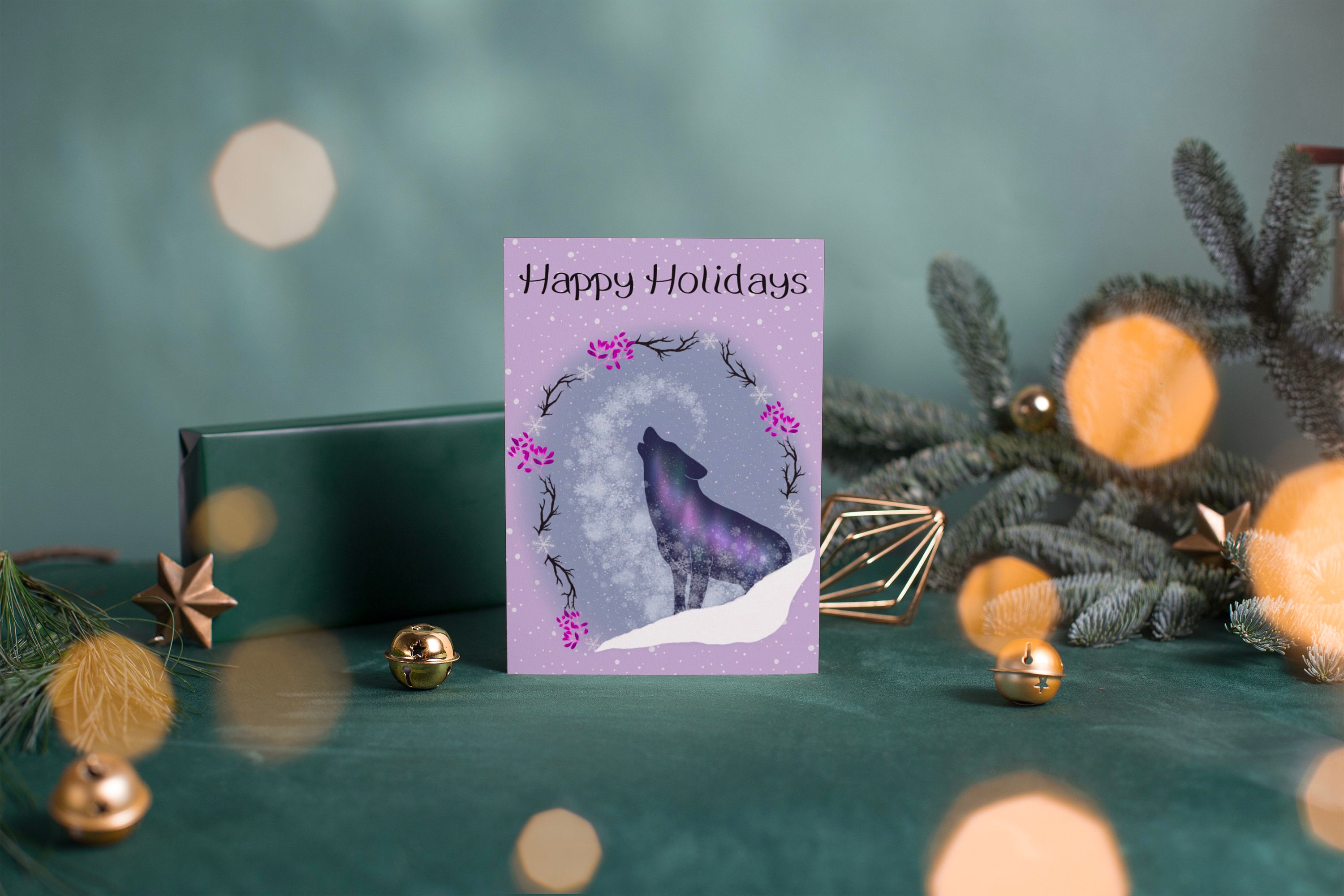 Printable Christmas Card - Howling Wolf Holiday Greeting Card - Wolf ...