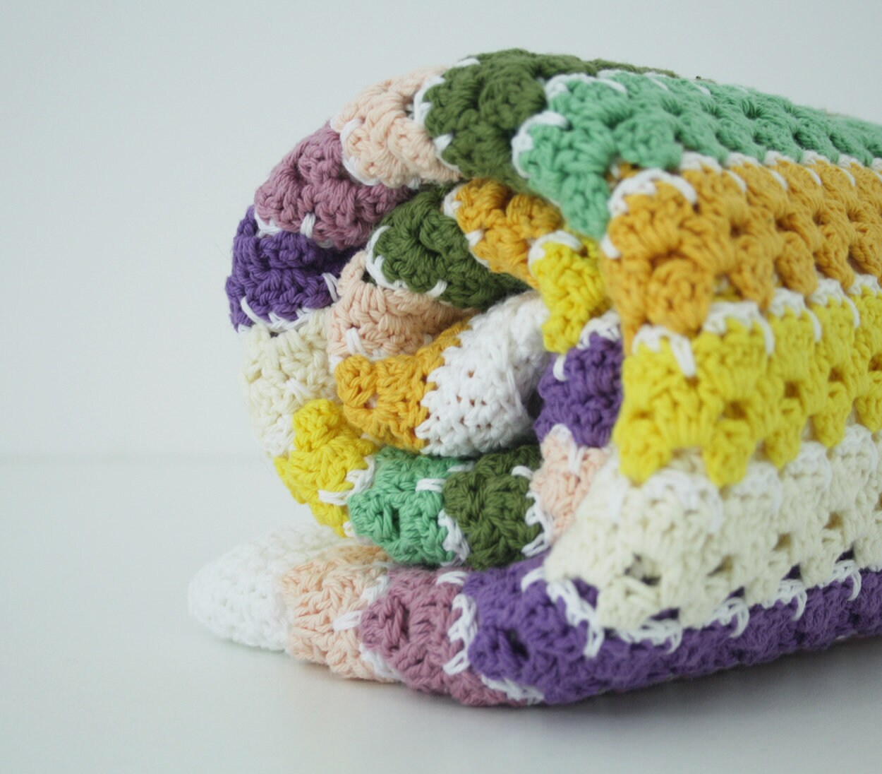 Crochet Baby Blanket: Handmade Cotton Receiving Blanket, Pastel Colors ...