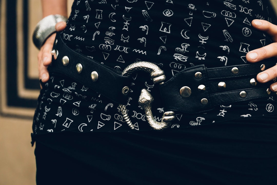 Silver Medusa Leather Belt – Snake Buckle, Studded Fashion Belt - Etsy