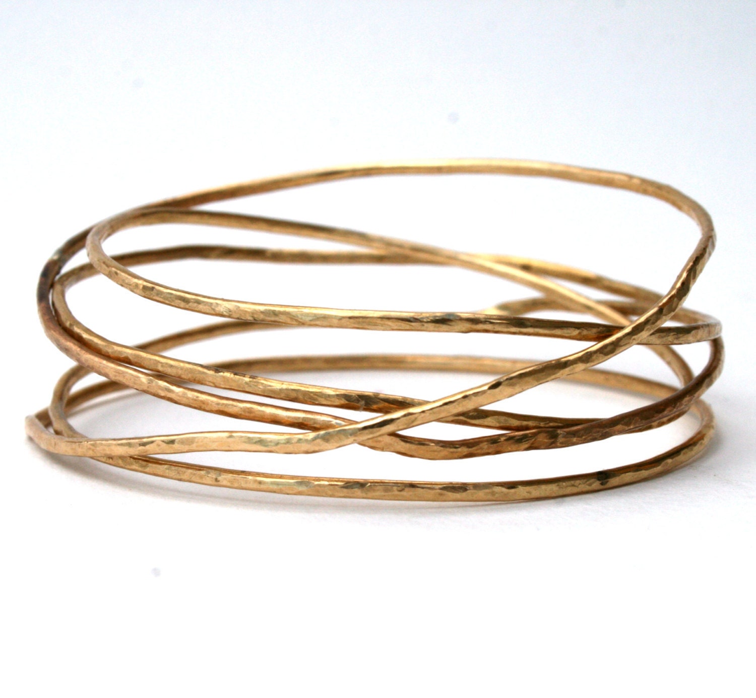 14K Gold Filled Hammered Stack of Bangles Bracelet, Gold Bangles - Etsy