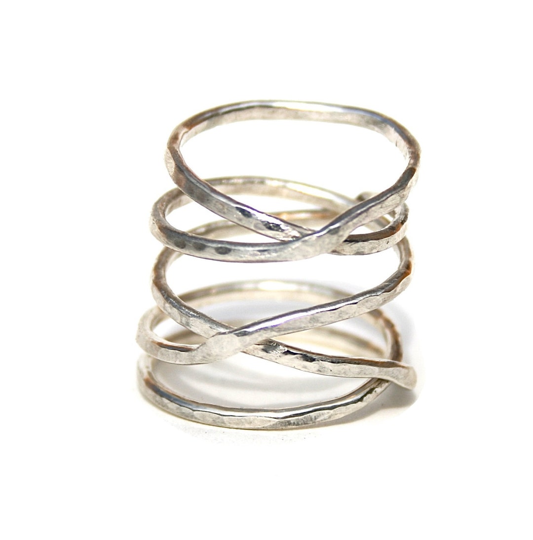 Sterling Silver Hammered Twisted Ring, Thick Silver Stacking Ring - Etsy