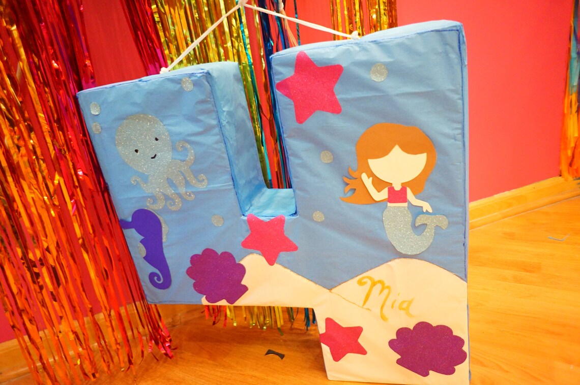 Number Four Birthday Mermaid Piñata | Etsy