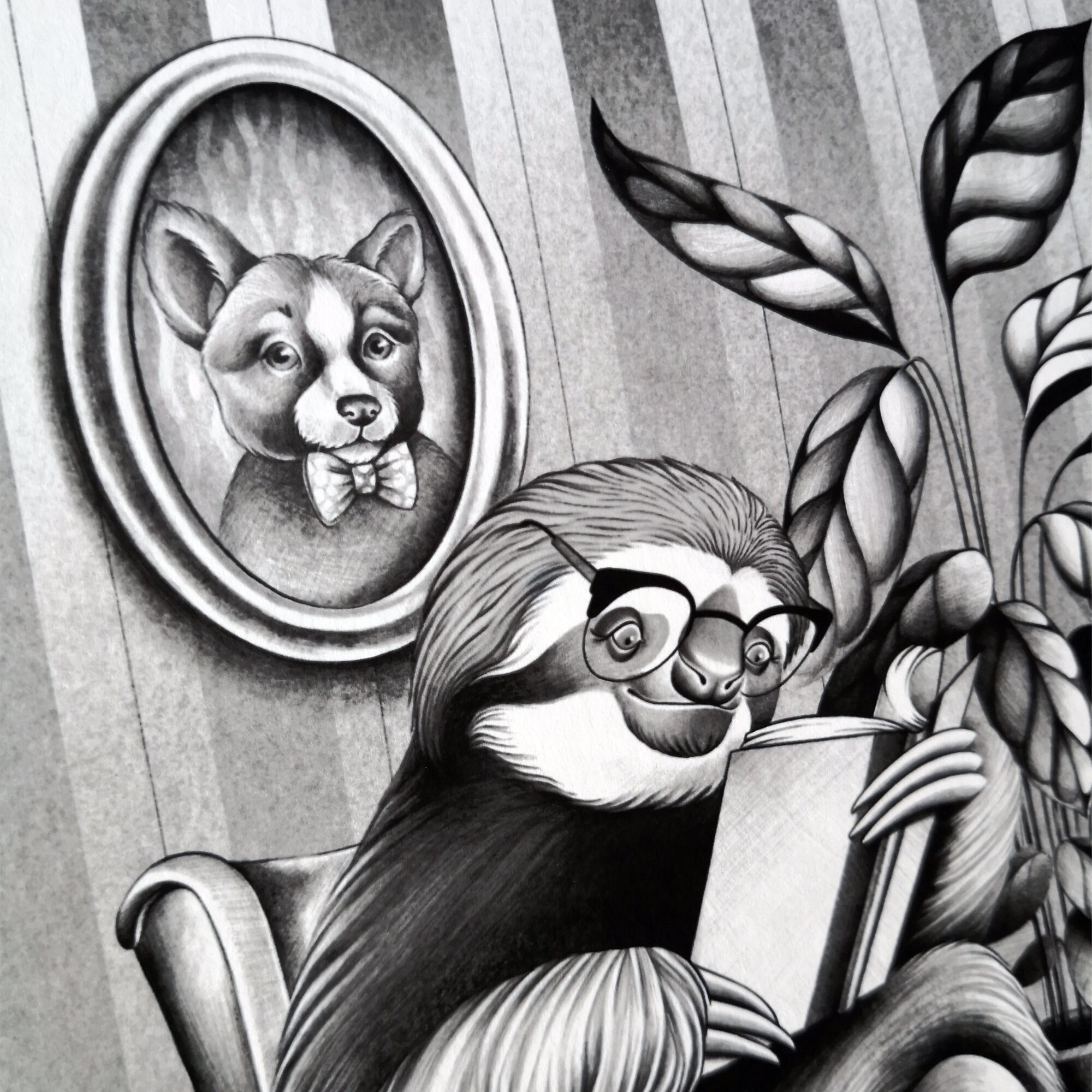 A3 Sloth Reading a Book Original Artistic Print | Etsy
