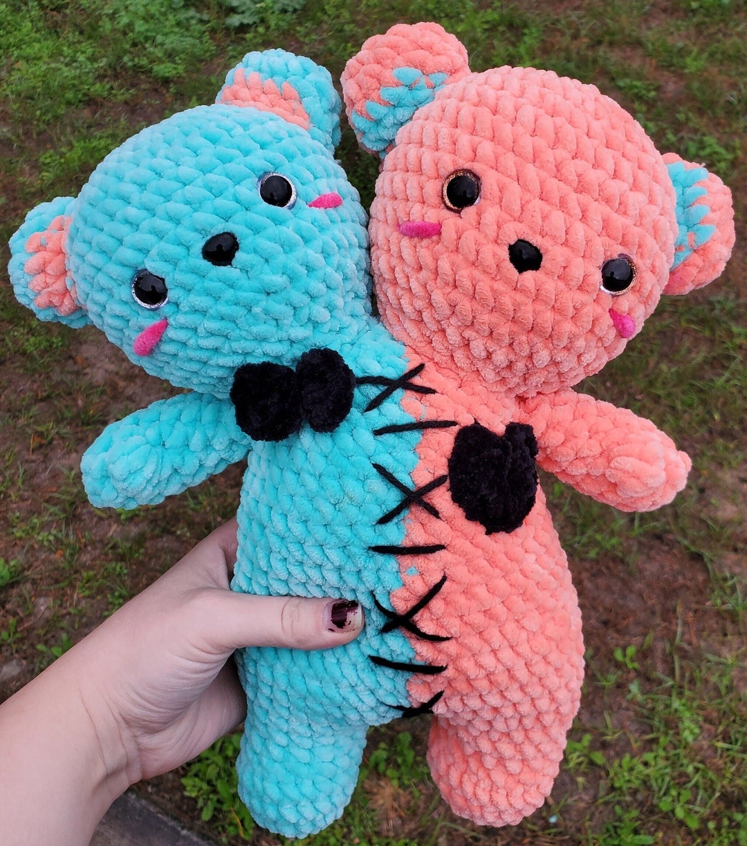 Crochet Two Headed Bear, Handmade Oddity, Conjoined Twin Bears, Oddity ...