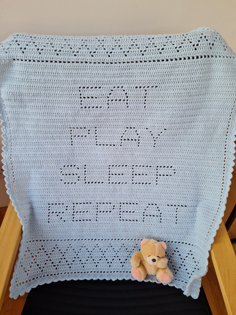 Crochet Blanket Pattern Eat Play Sleep Repeat Filet Blanket - Etsy
