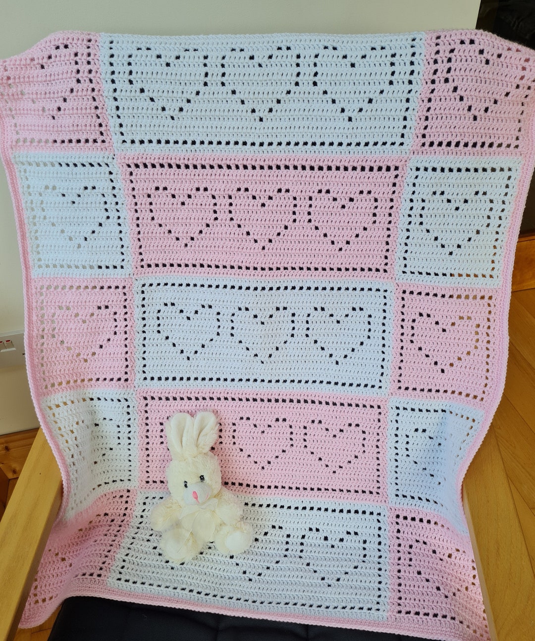 Crochet Blanket Pattern Hearts Galore Filet Blanket, No74, UK and US ...