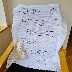 Crochet Baby Blanket Pattern Your First Breath Took Ours Away Filet ...