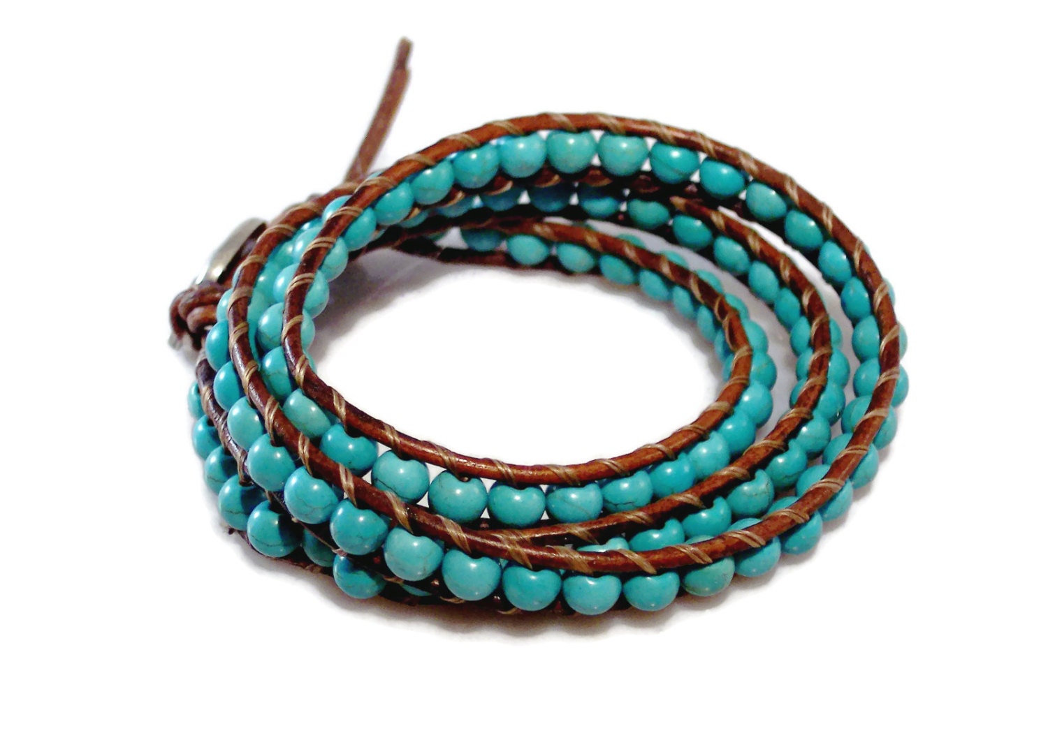 Premium Turquoise Leather Wrap Bracelet With Silver Lucky Etsy