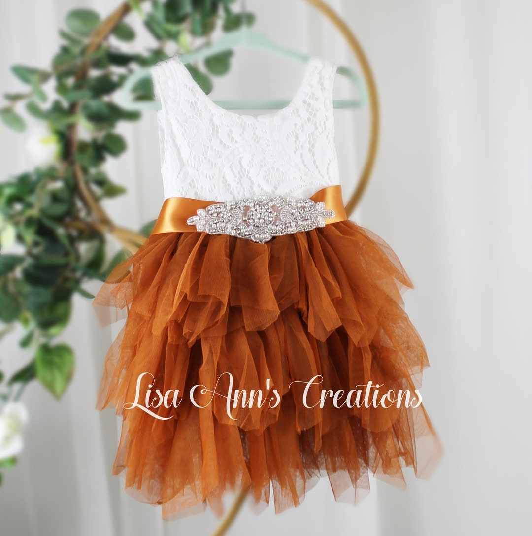 Flower Girl Dress Burnt Orange Flower Girl Tutu Flower Girl Lace Flower ...