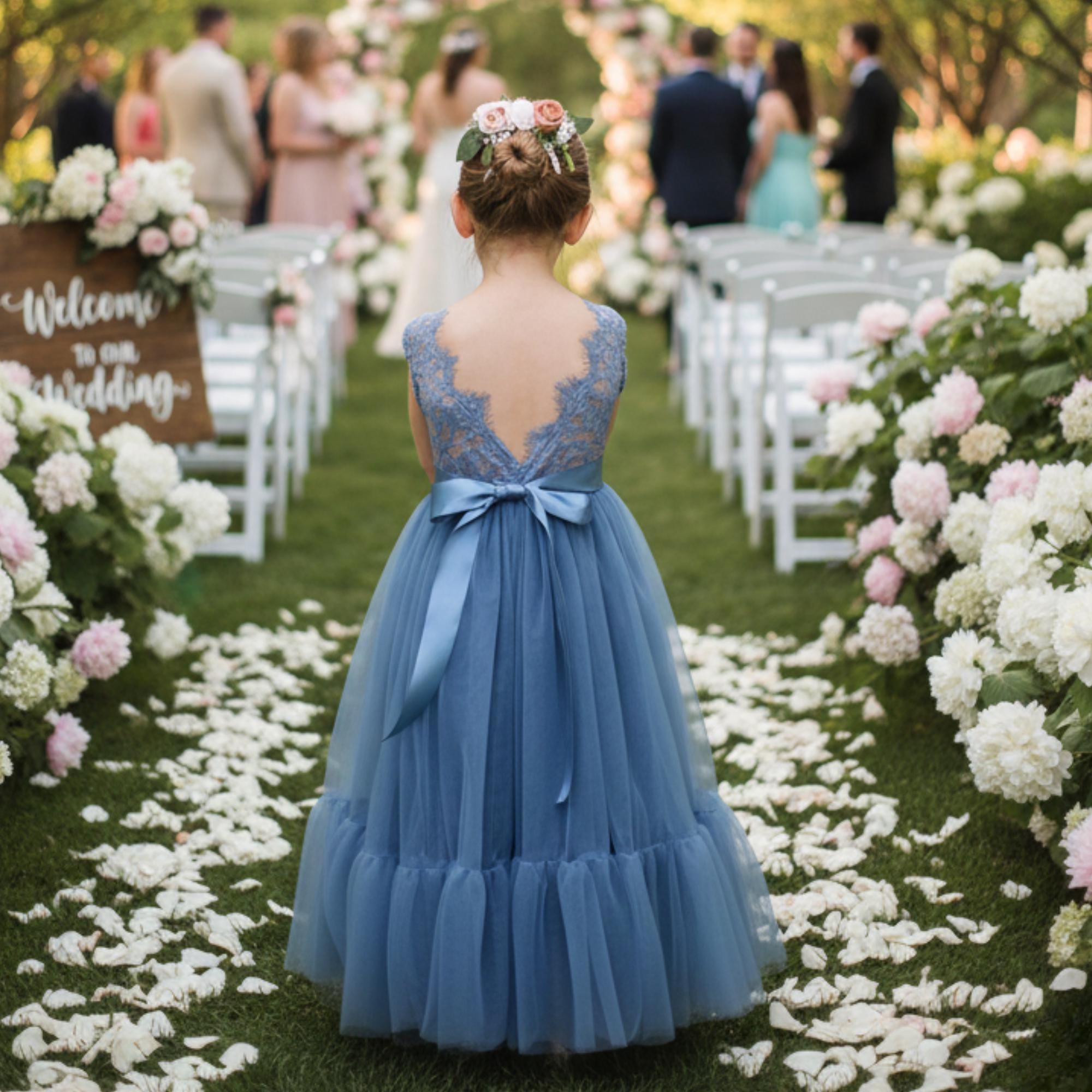 Dusty Blue Flower Girl Blue Flower Girl Dress Junior Bridesmaid Mermaid ...