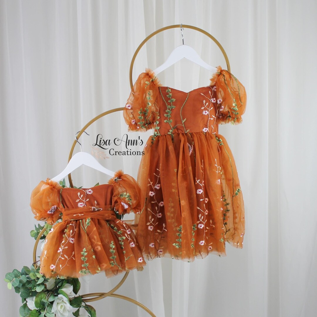 Flower Girl Dress Burnt Orange Floral Flower Girl Dresses Fall Flower ...