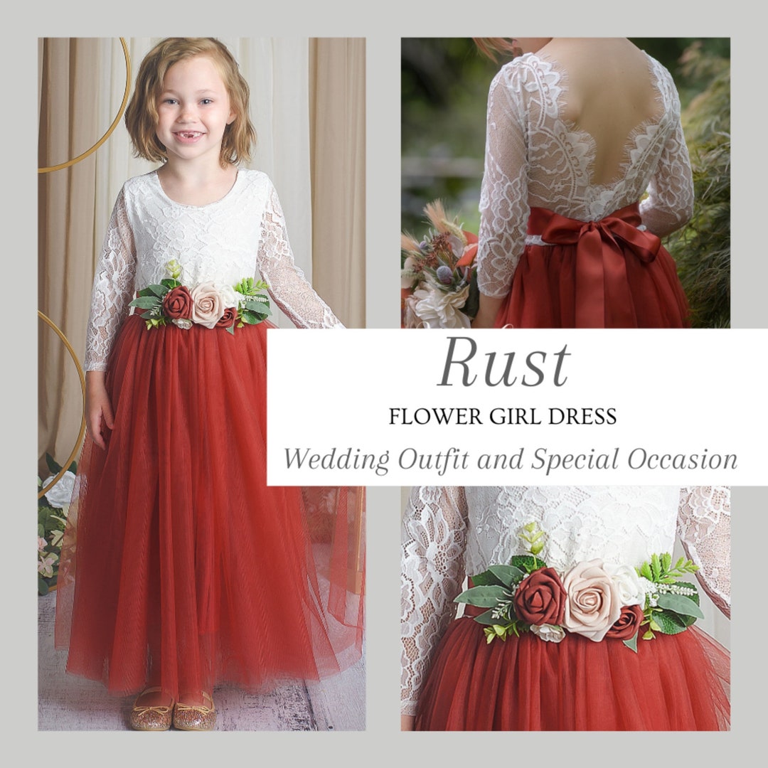 Flower Girl Dress, Rust Flower Girl Dresses, Junior Bridesmaid Dress ...
