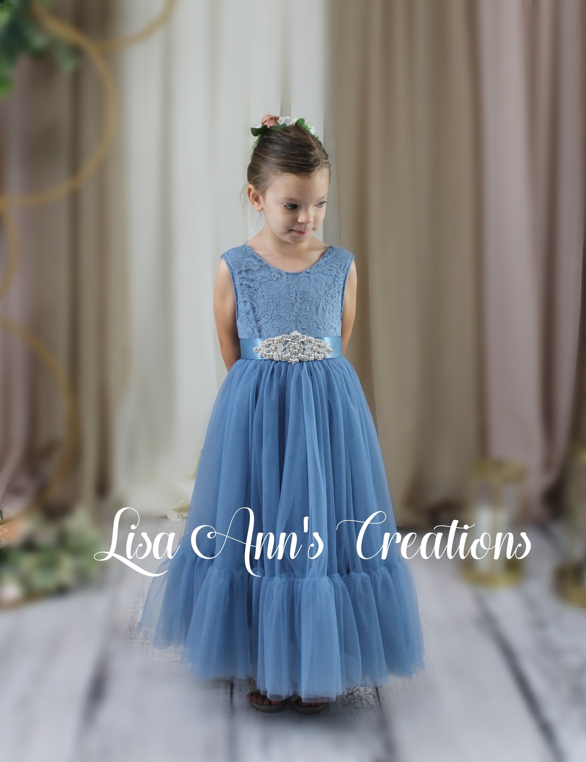 Dusty Blue Flower Girl Blue Flower Girl Dress Junior Bridesmaid Mermaid ...