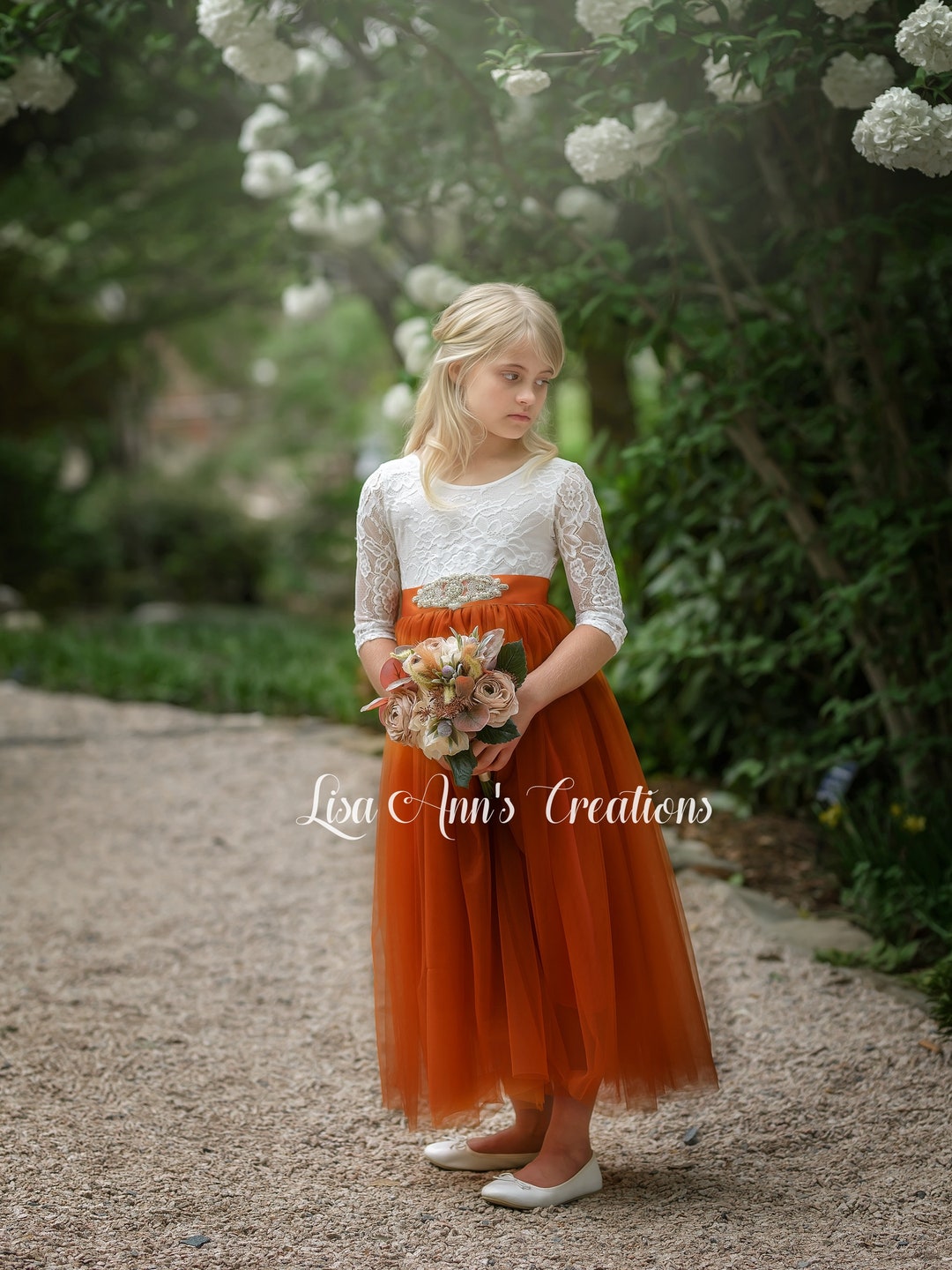 Burnt Orange Flower Girl Dress Bohemian Flower Girl Tulle Flower Girl